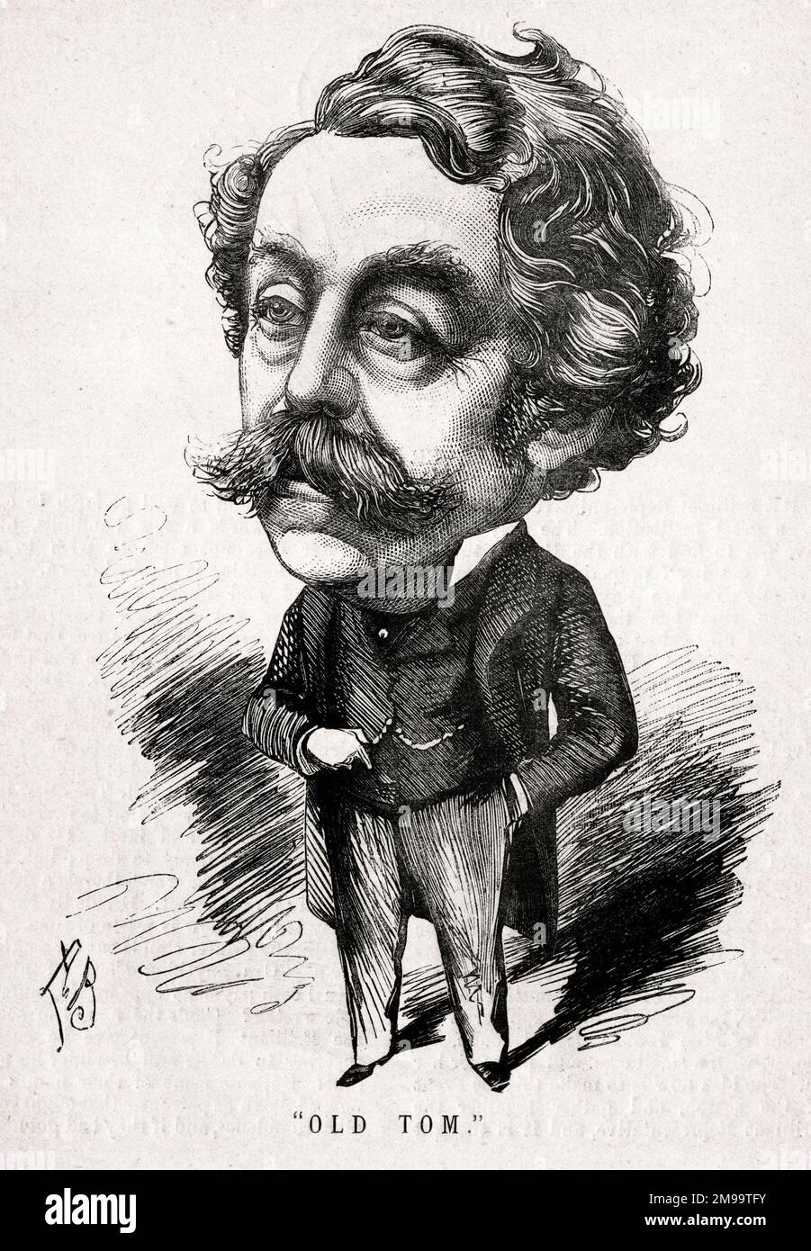 Cartoon portrait, Thomas Swinburne, actor -- Old Tom Stock Photo - Alamy