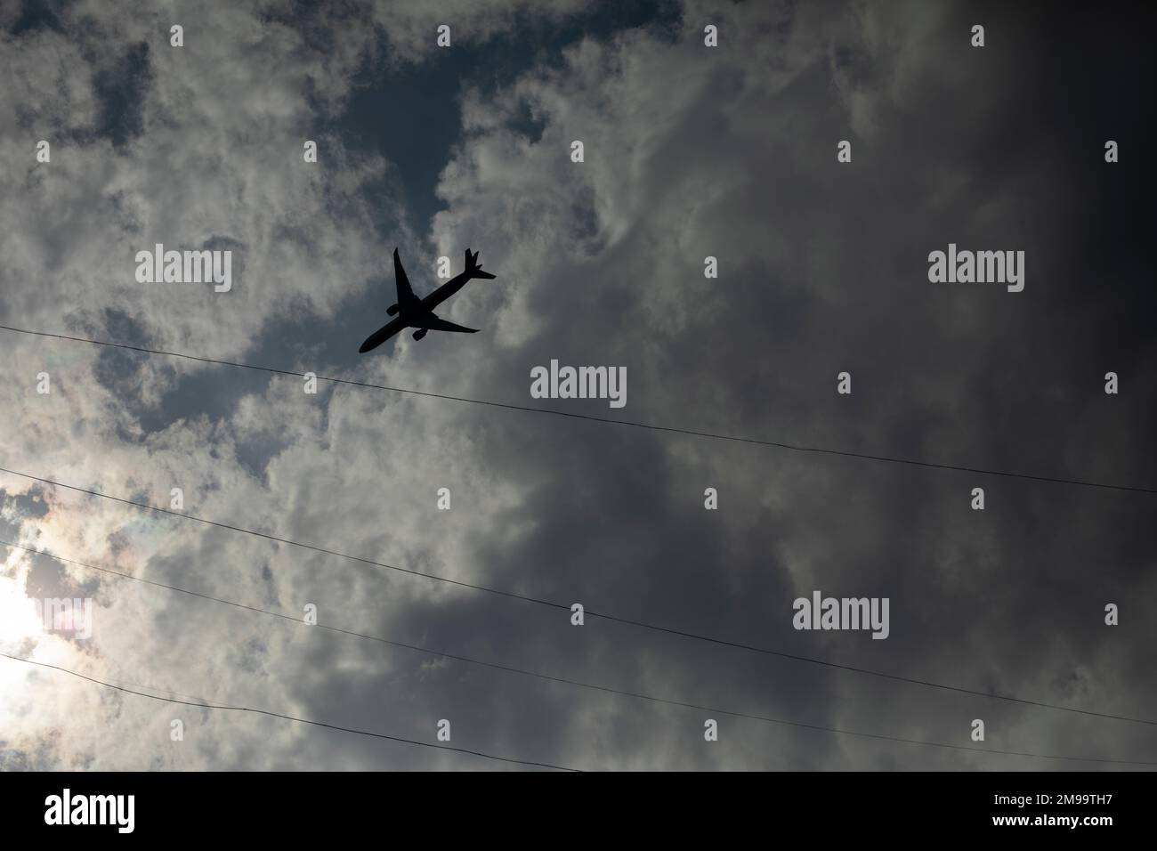 Airplane among clouds. Air transport in sky. Flight details. Figure of ...