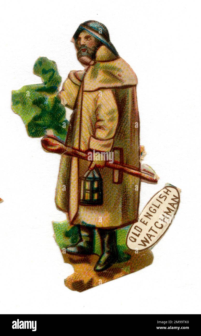 Victorian scrap, an old English watchman Stock Photo - Alamy