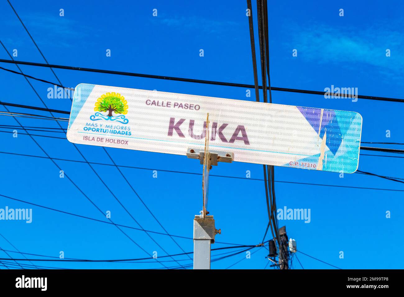 Traffic signs and road signs directional on Isla Holbox island in ...