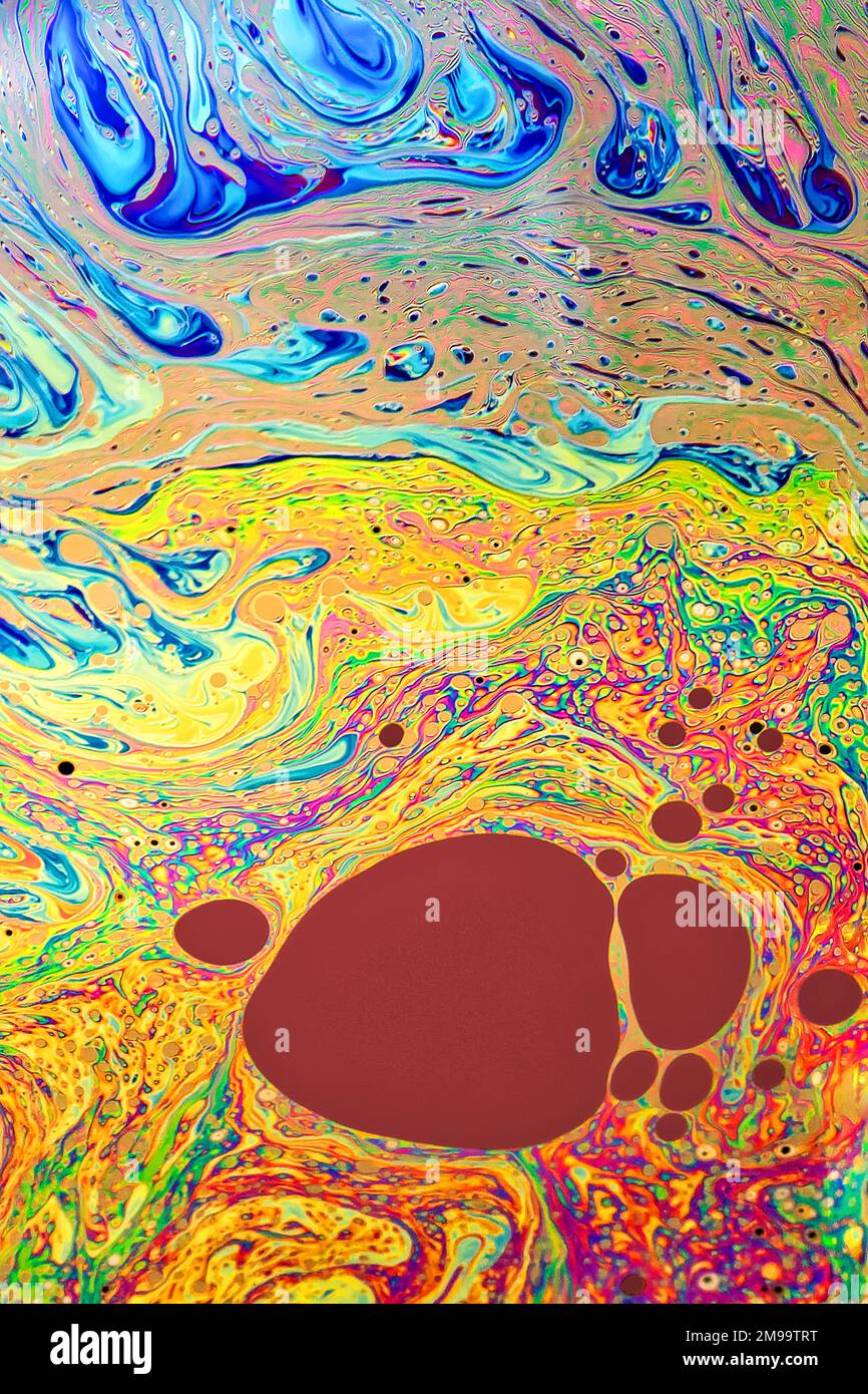 Amazing inflorescent colors are created by the light on a soap bubble ...