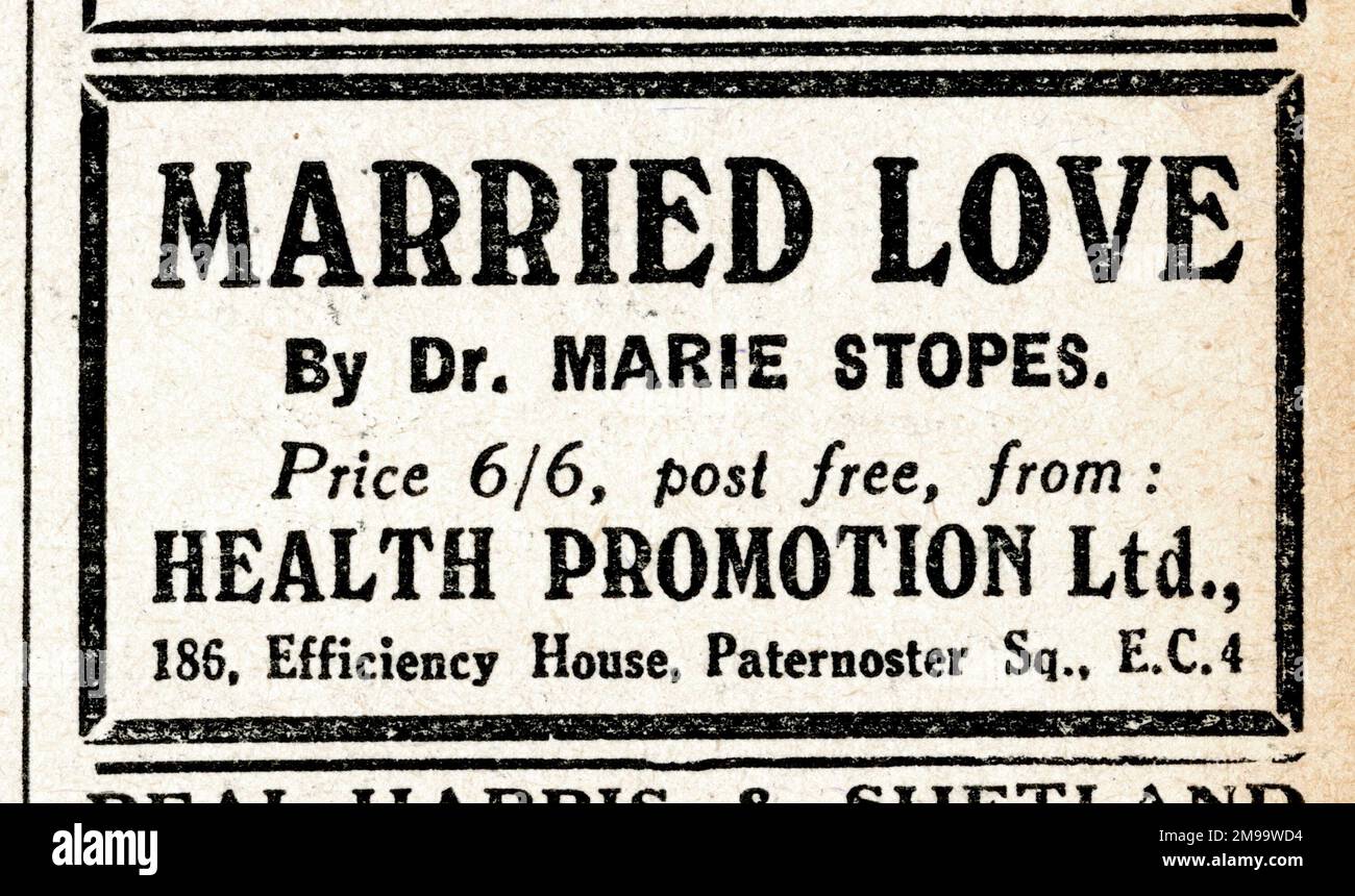 Advert, Married Love by Dr Marie Stopes Stock Photo - Alamy