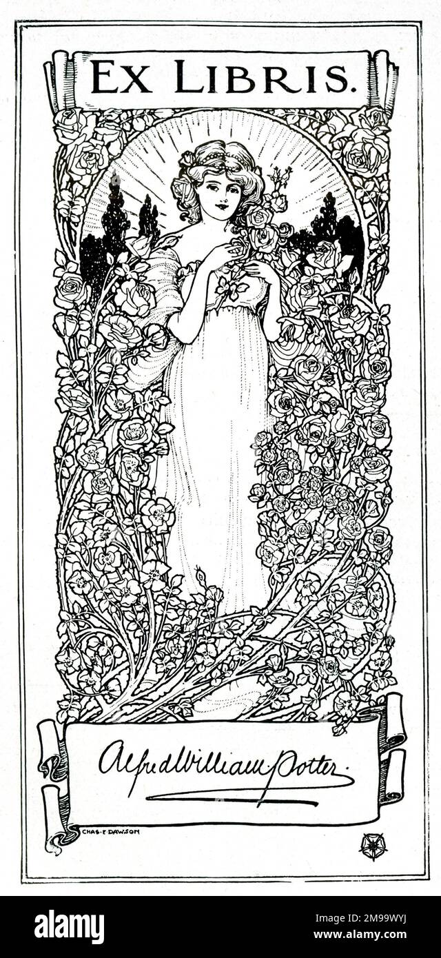 Book Plate designed by Charles E Dawson for Alfred William Potter Stock ...