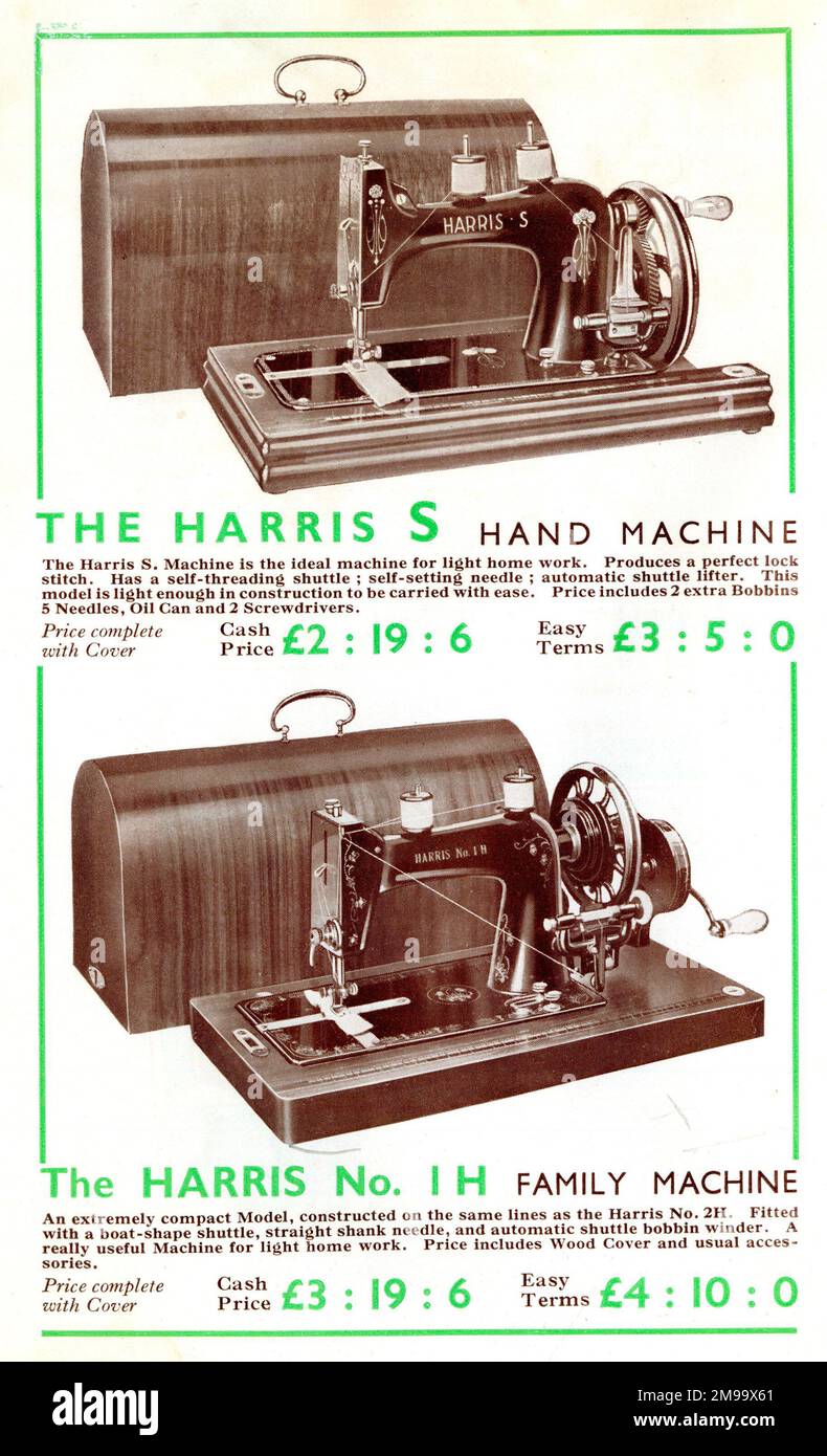 Harris Sewing Machine, Models S and No.1H Stock Photo - Alamy