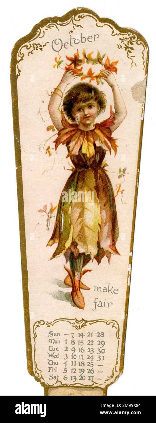 Victorian Calendar, October, Autumn Leaves Stock Photo - Alamy