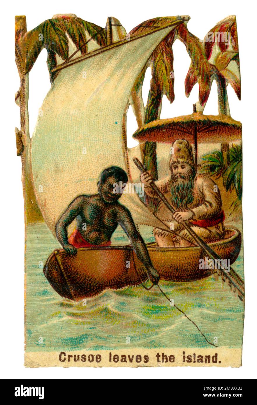 Victorian scrap, Robinson Crusoe leaves the island with Man Friday ...