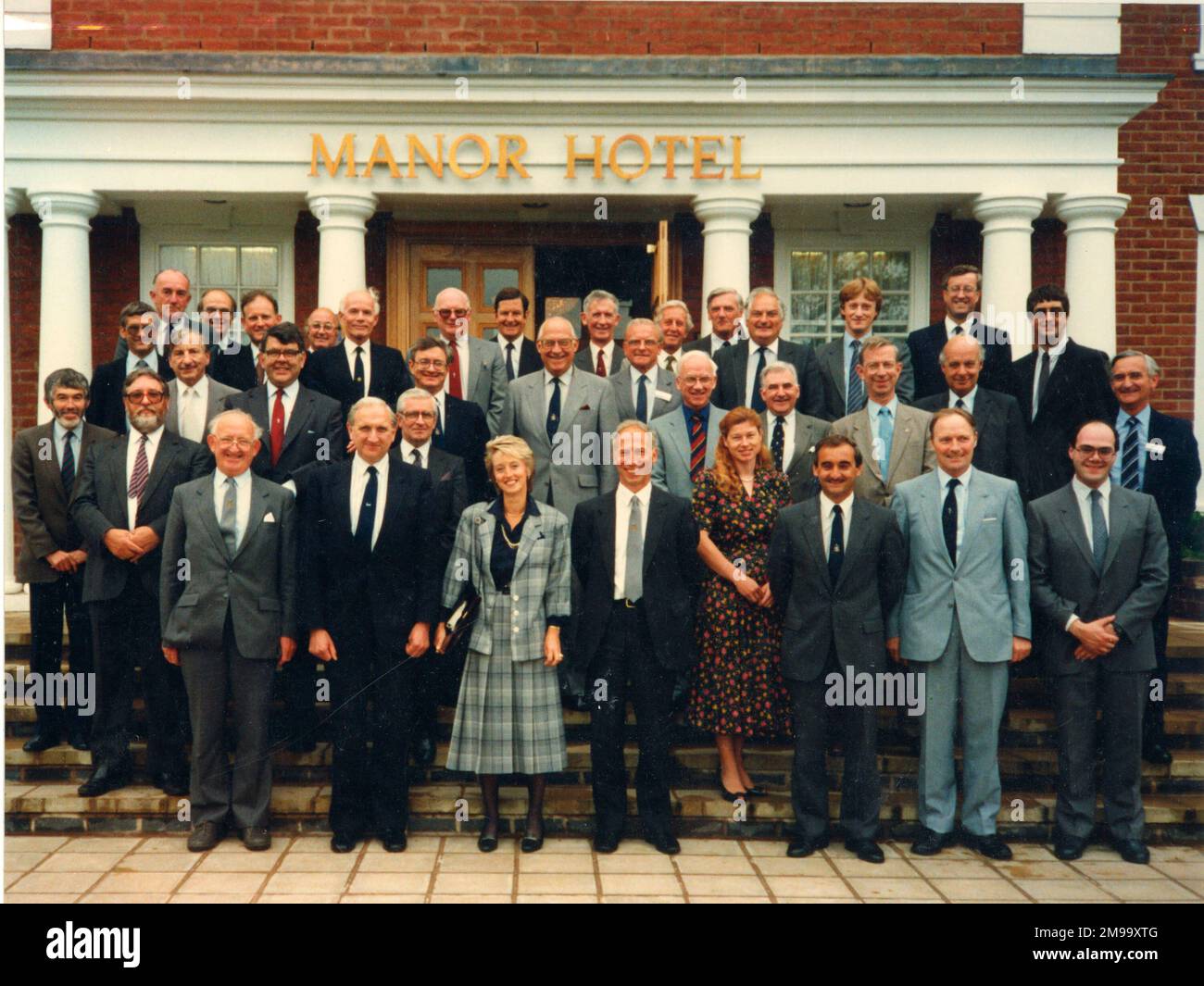 Group portrait of IMechE Council members, outside Manor Hotel Meriden ...