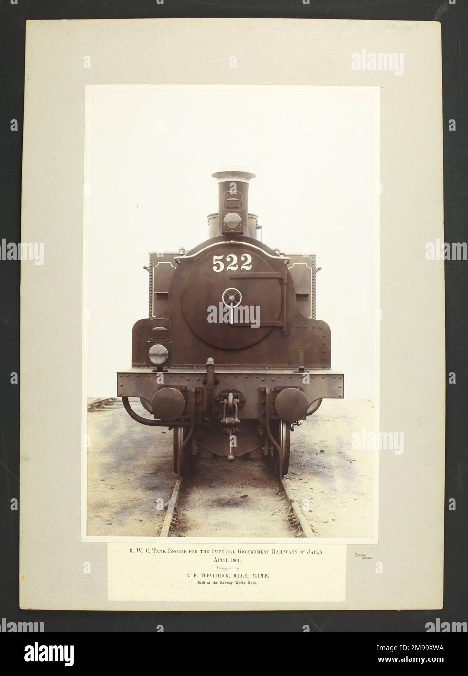 6 WC tank engine by Richard Francis Trevithick. Front view. Embossed 'S ...