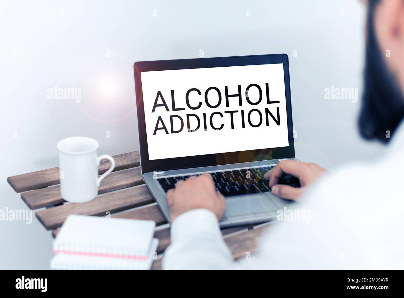 Text caption presenting Alcohol Addiction. Business approach ...