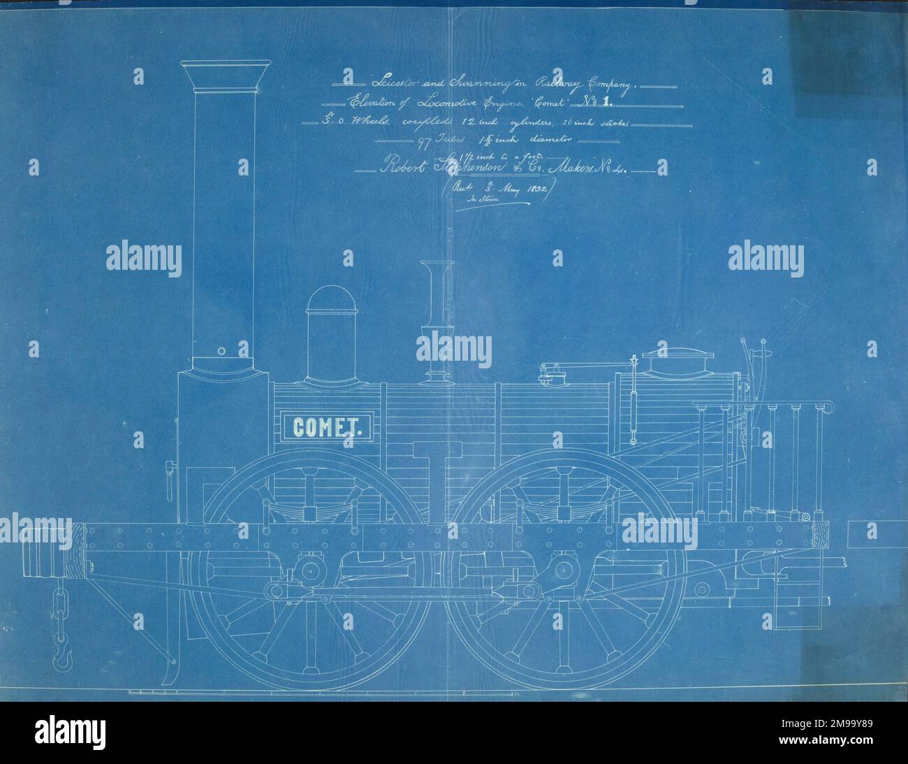 Comet engine by Robert Stephenson & Co for the Railway. Side elevation ...