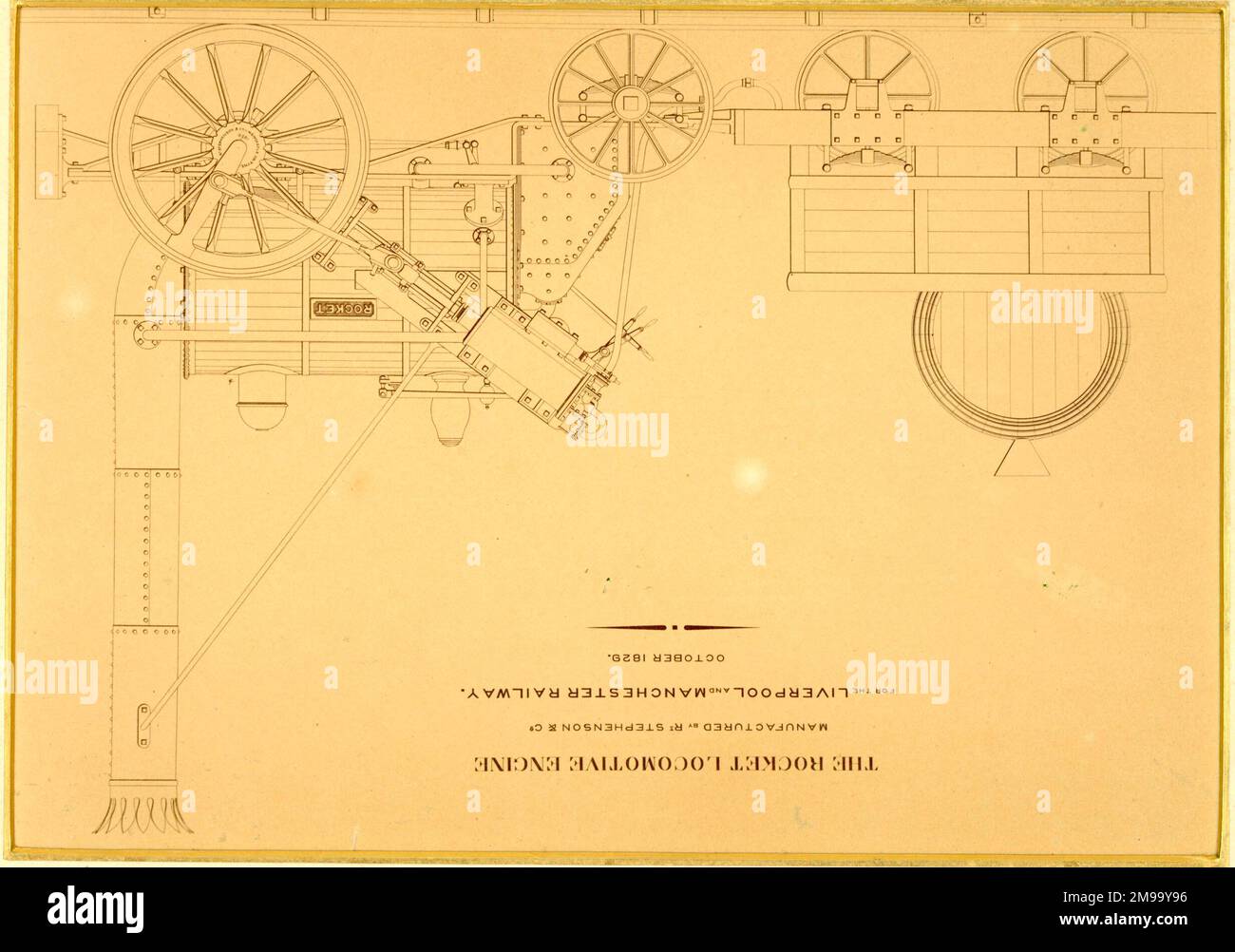 A diagram of the 'Rocket' locomotive engine, 1829. Manufactured by ...