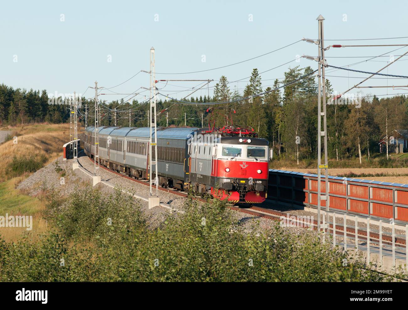 BOTHNIA LINE, SWEDEN ON AUGUST 13, 2014. Night train No. 92 heading ...