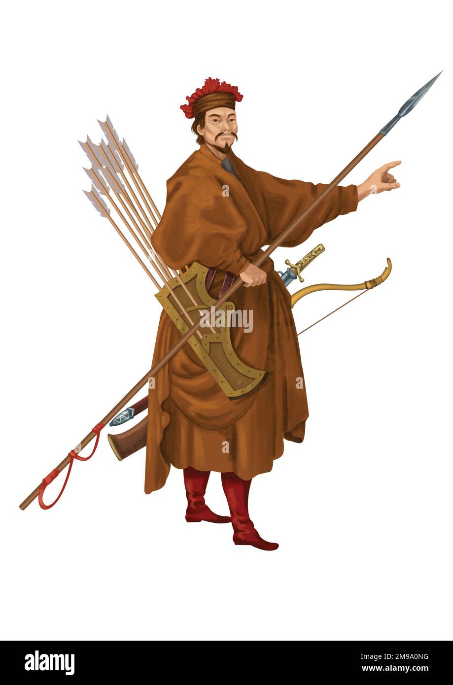Kalmyk archer with bow, arrows and spear Stock Photo - Alamy