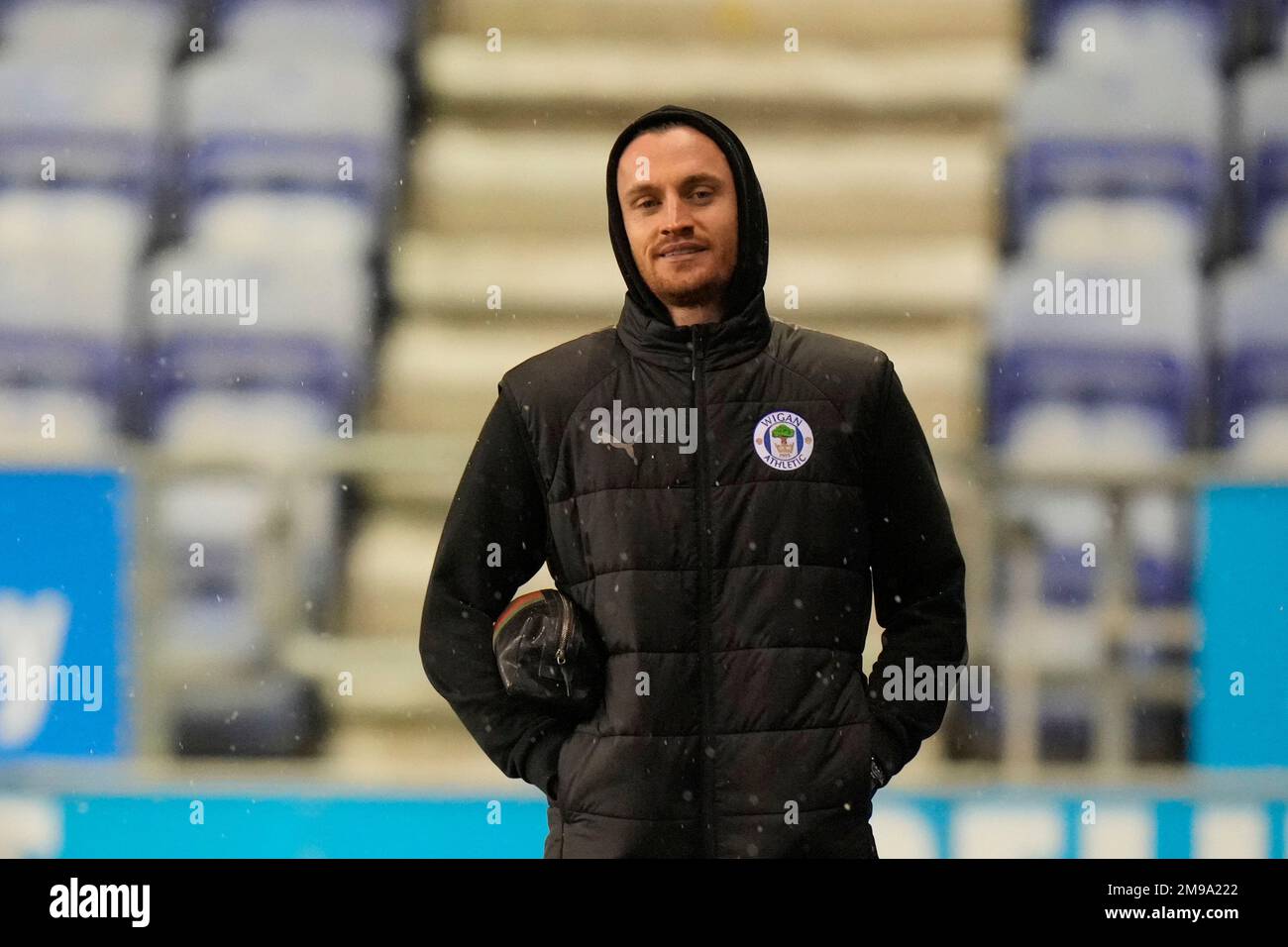 Will Keane #10 of Wigan Athletic arrives at the stadium before the ...