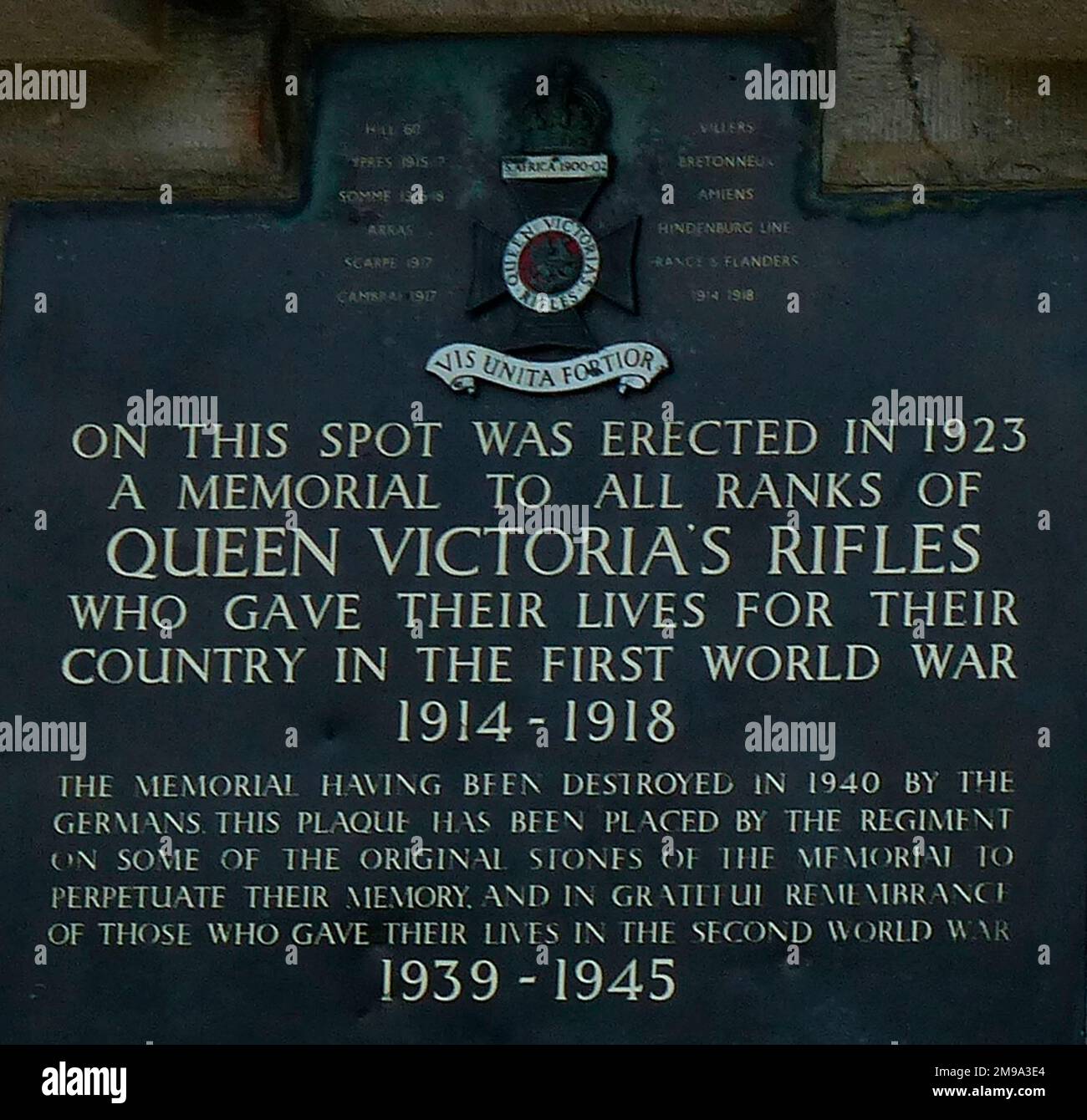 The plaque details how the Queen Victoria Rifles Memorial had been ...