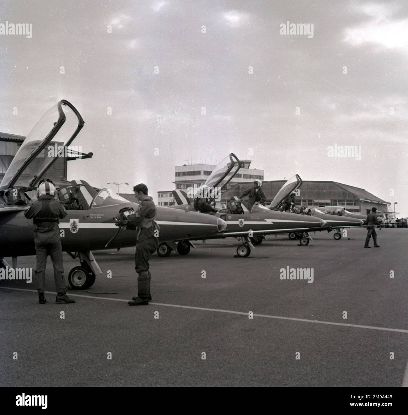 Royal Air Force Folland Gnat T.1 trainers of the Red Arrows, preparing ...