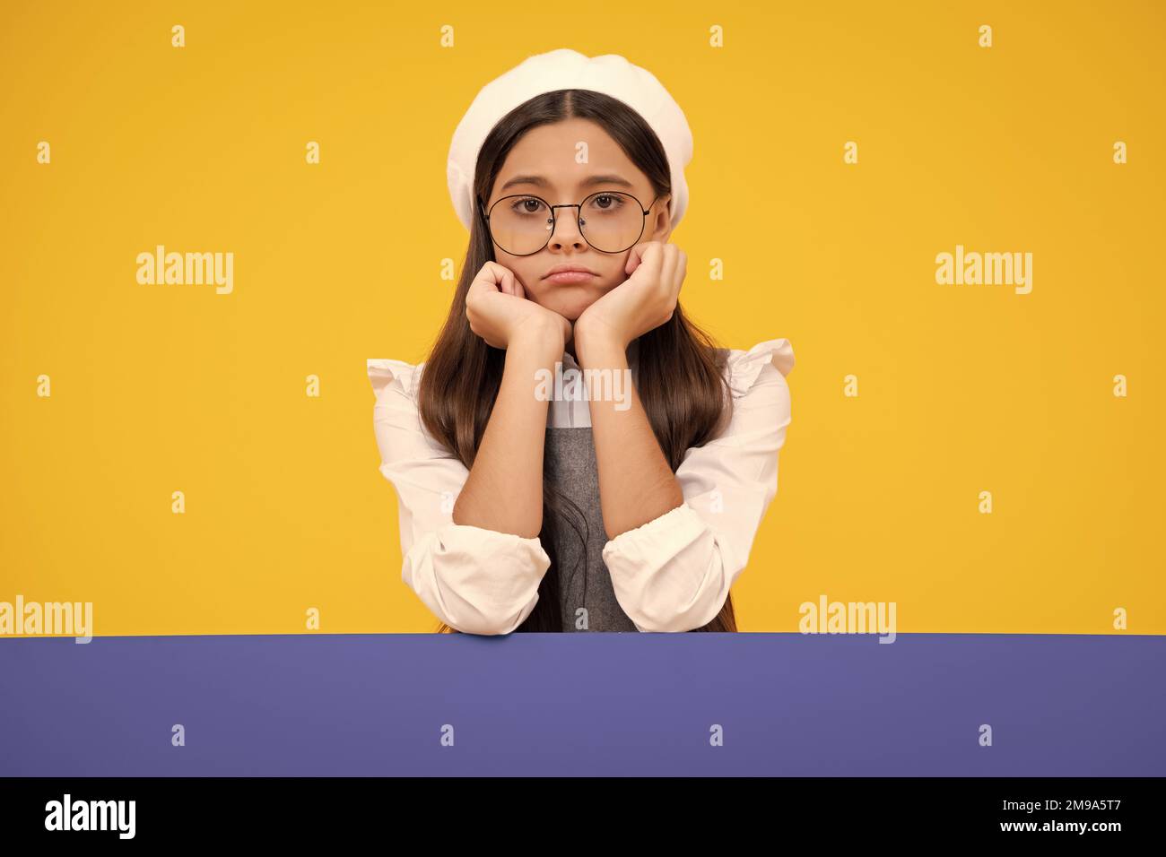 Serious sad teenager girl. Advertisement and sale. Markets and shops ...