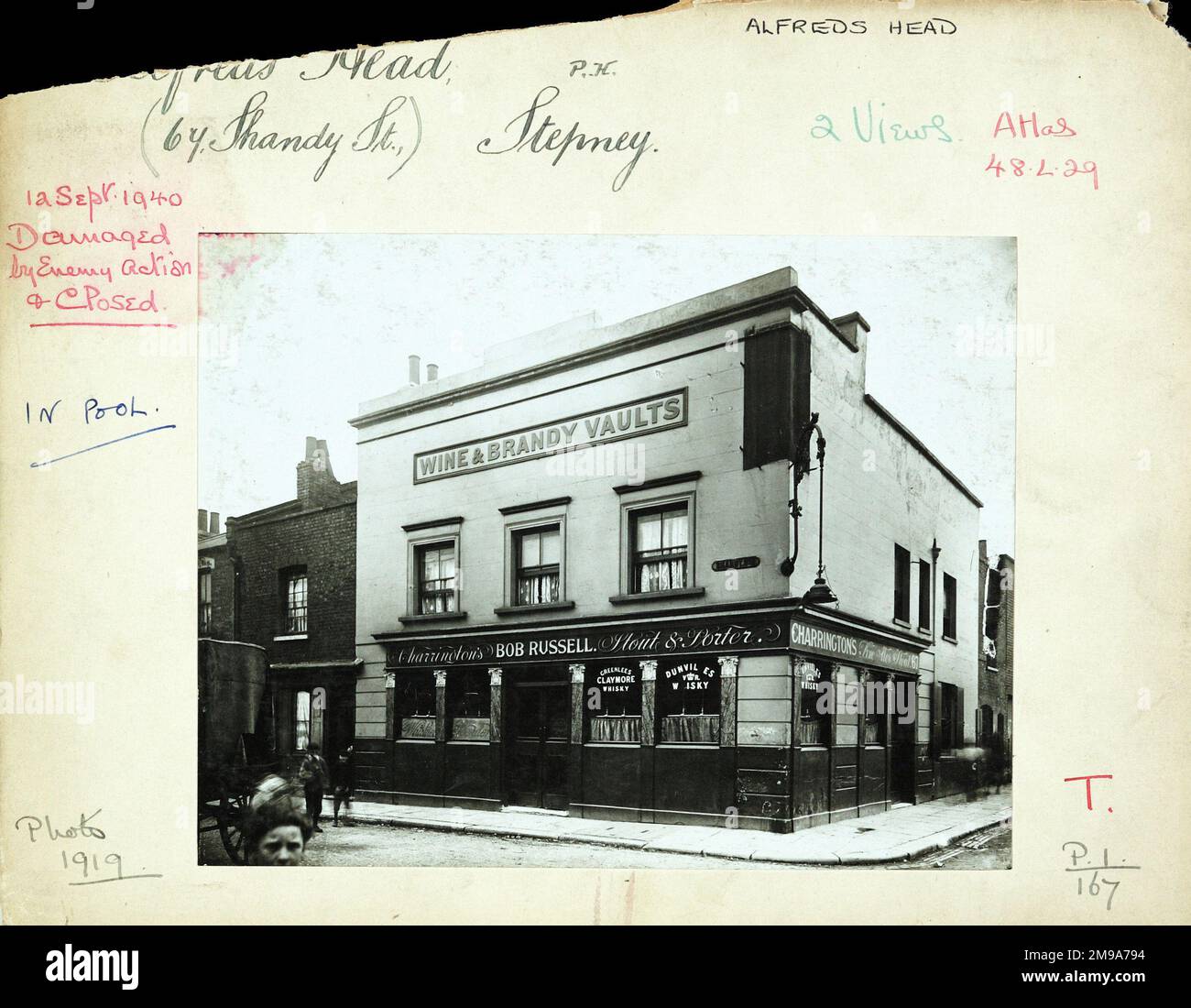 Photograph of Alfred's Head PH, Stepney, London. The main side of the ...