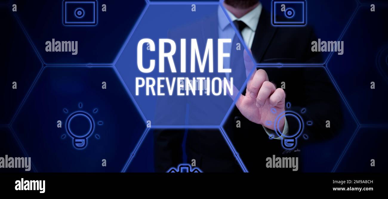 Text sign showing Crime Prevention, Business idea Federal Offense ...