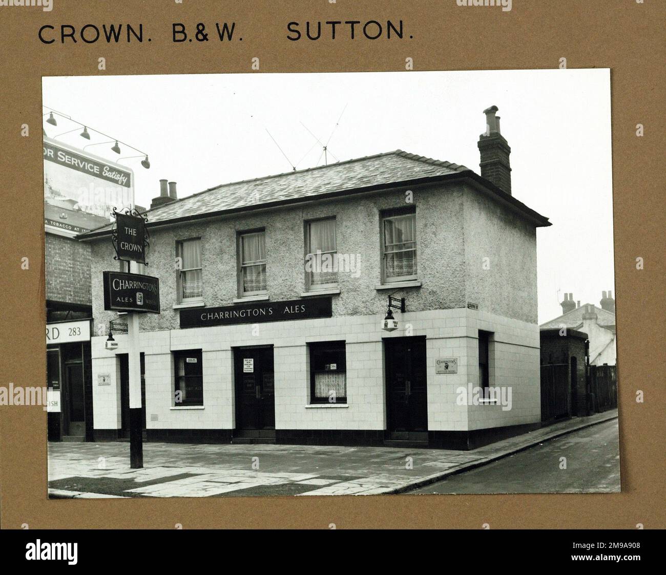 Photograph of Crown PH, Sutton, Surrey. The main side of the print (shown here) depicts: Right ...