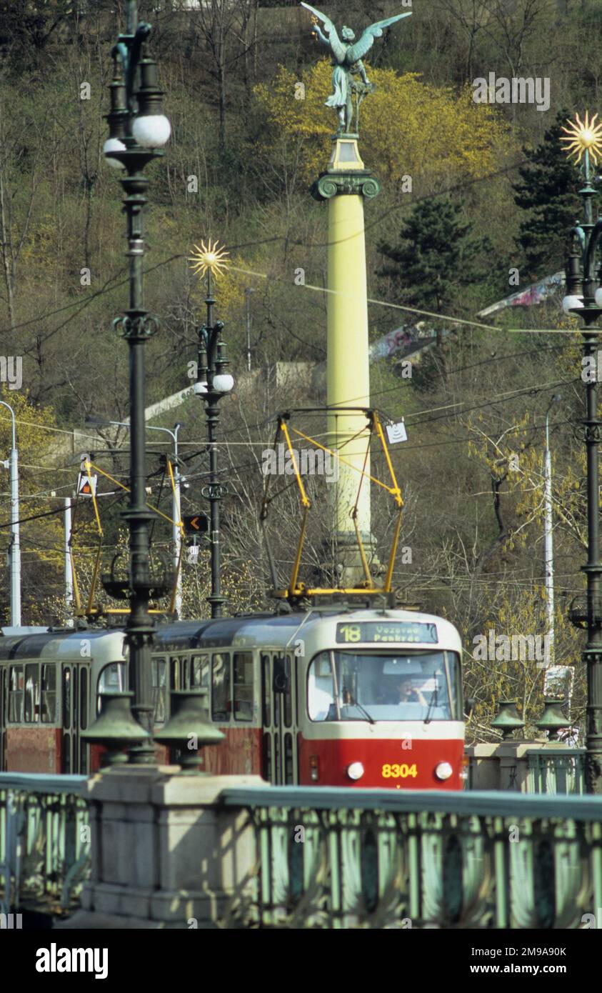 Czech Republic, Prague, city tram, over Manestov most (bridge Stock ...