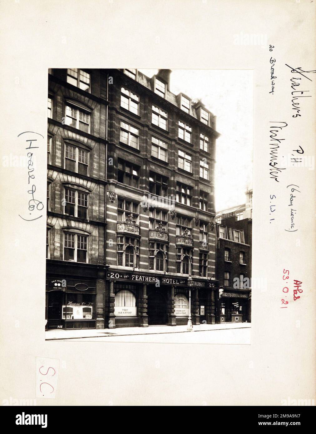 Photograph of Feathers Hotel, Westminster, London. The main side of the ...