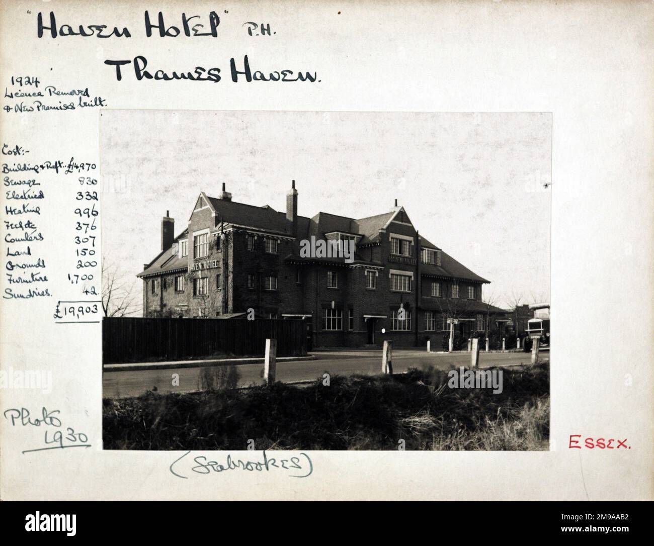 Photograph of Haven Hotel, Thames Haven, Essex. The main side of the ...