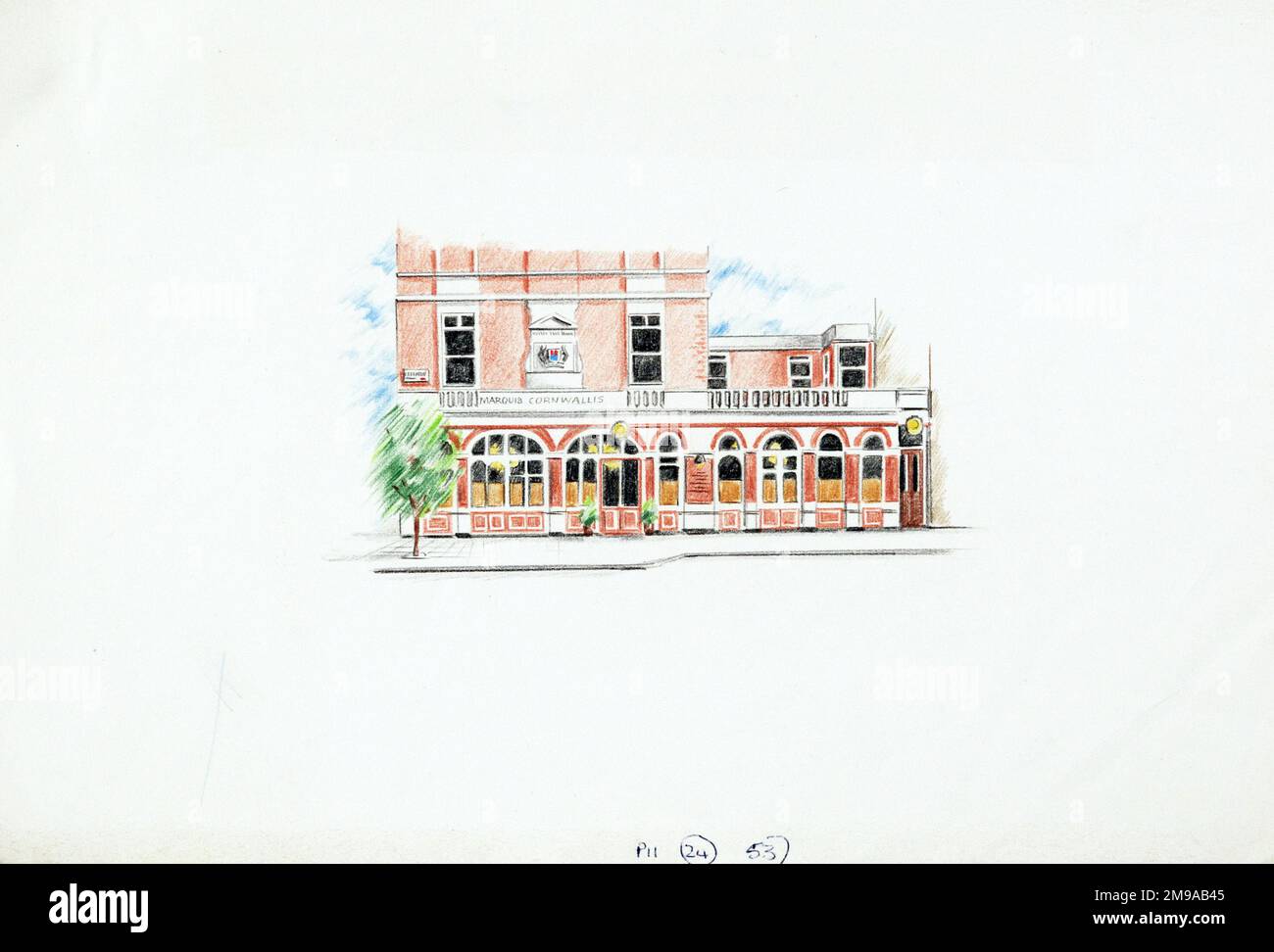 Sketch of Marquis Cornwallis PH, Shoreditch, London. The main side of ...
