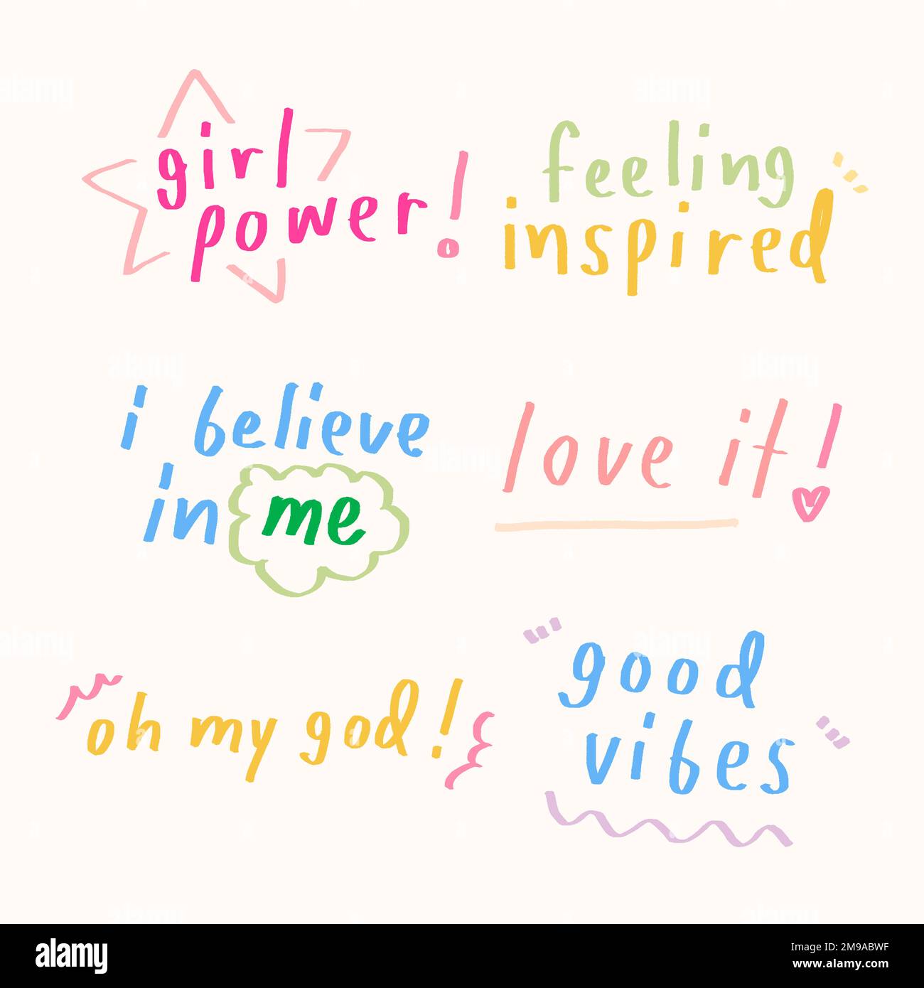 Cute pastel doodle typography set on a beige background vector Stock ...