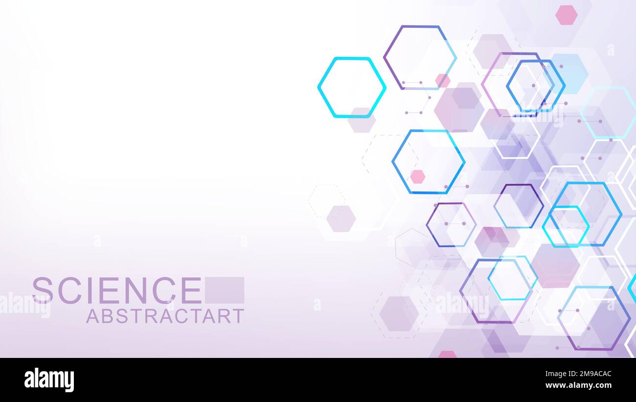 Modern scientific background with hexagons, lines and dots. Wave flow ...