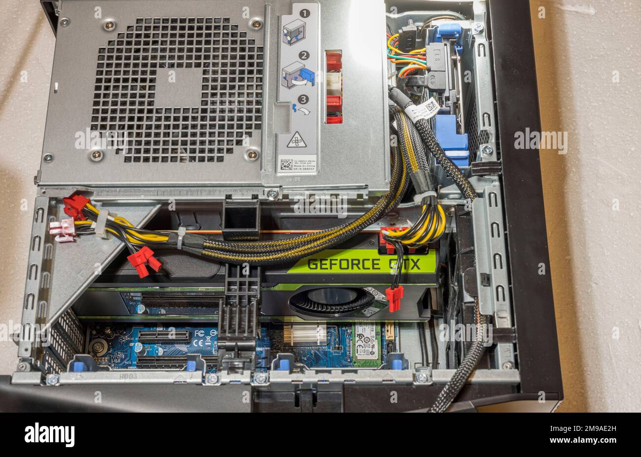 Closeup view of open desktop computer PC. Technology concept. Sweden ...