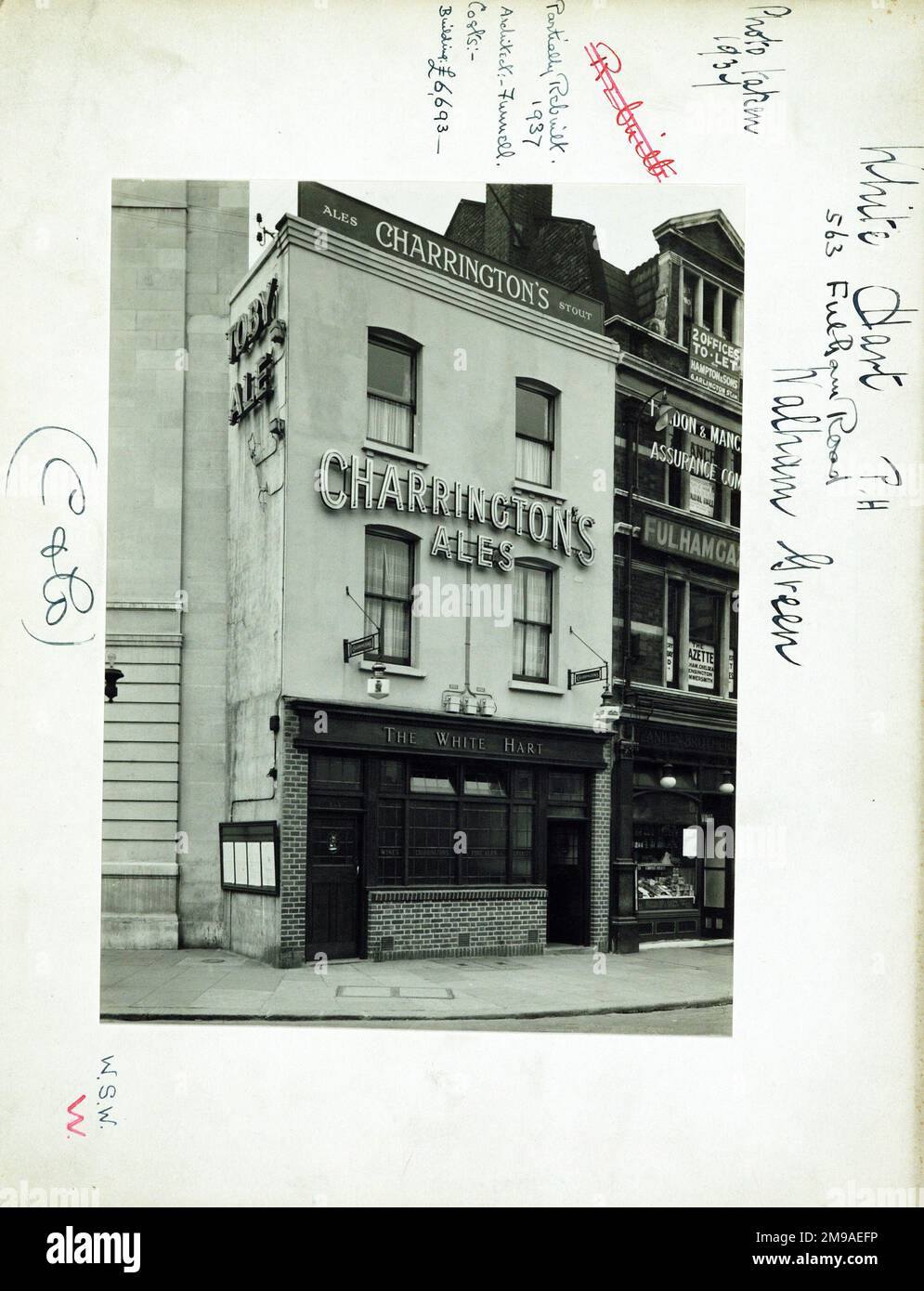 Photograph of White Hart PH, Walham Green, London. The main side of the ...