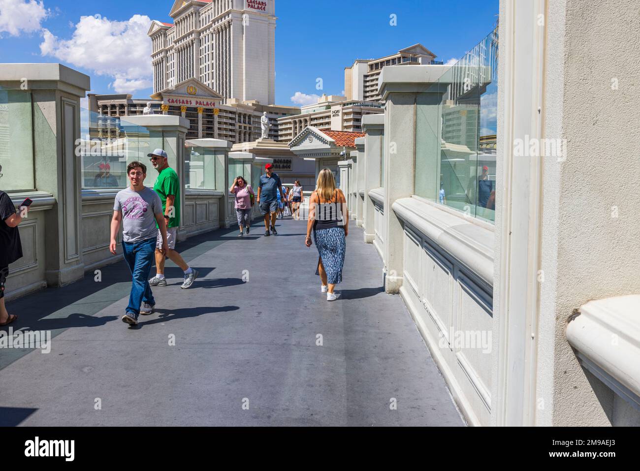 Gorgeous view of pedestrian bridge over Strip road and Caesars Palace ...