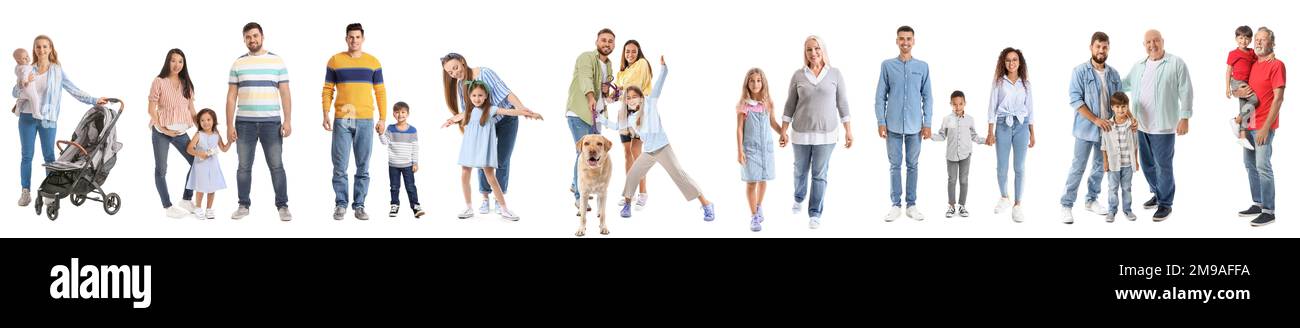 Set of happy families on white background Stock Photo - Alamy