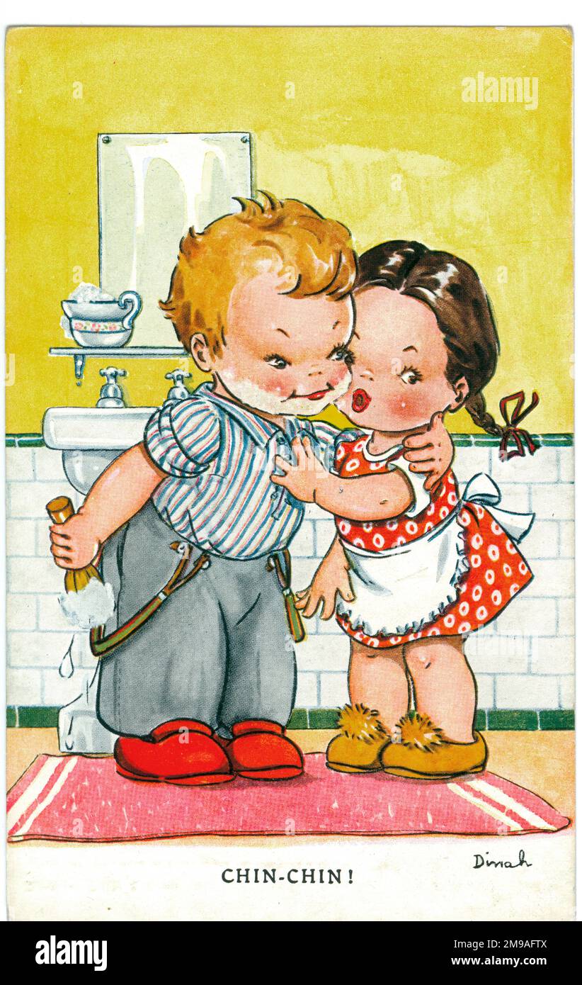 The caption on the card is 'Chin-Chin!' The expression has shades of ...