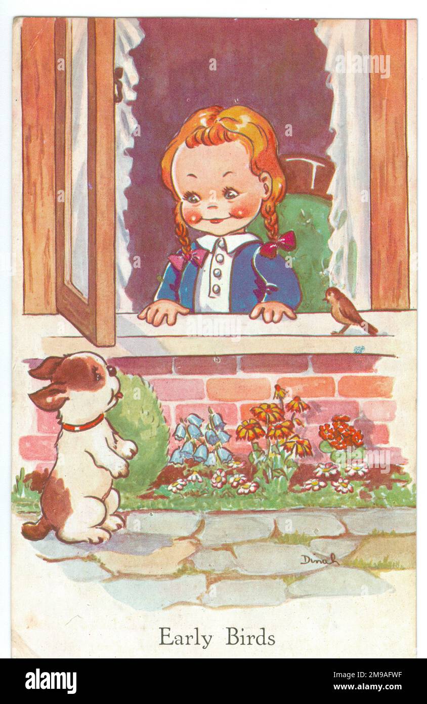 The Caption is 'Early Birds'. There is a little bird on the window sill ...