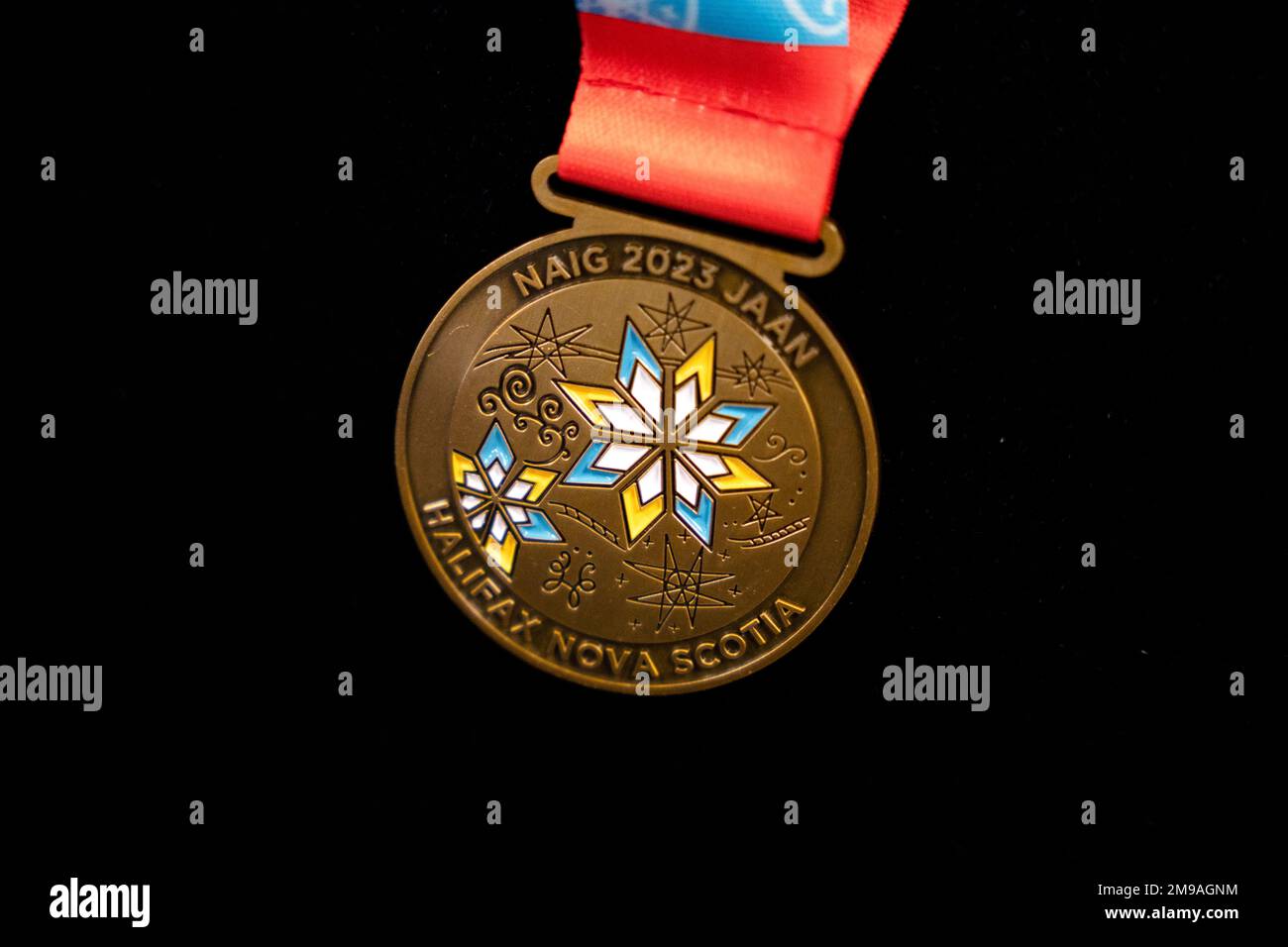 The gold medal for the 2023 North American Indigenous Games is pictured ...