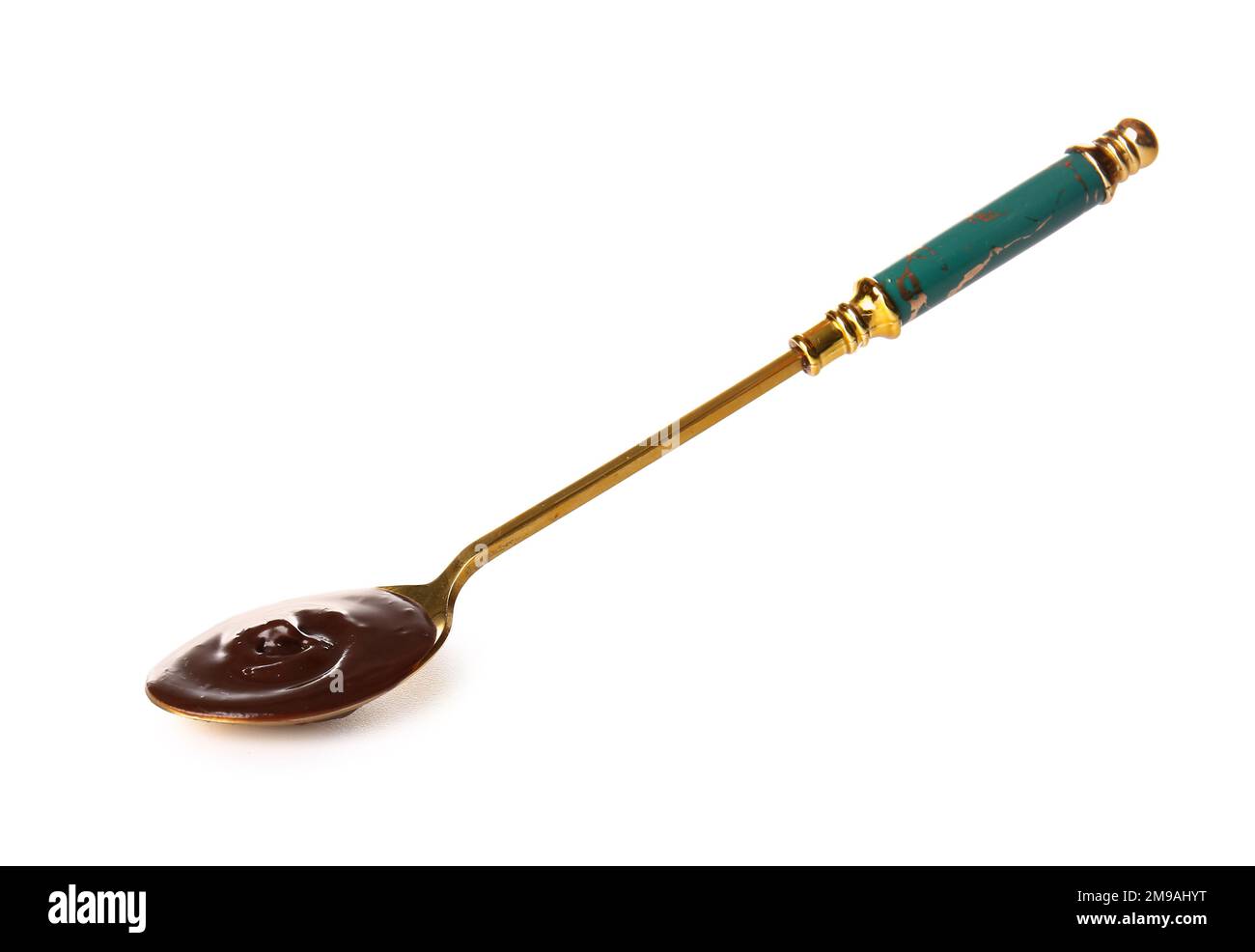 Spoon of delicious chocolate pudding isolated on white background Stock ...