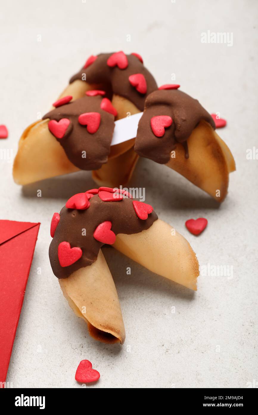 Tasty fortune cookies on light background, closeup. Valentine's Day ...
