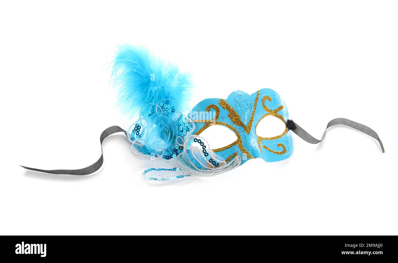 Blue carnival mask for Mardi Gras celebration on white background Stock ...