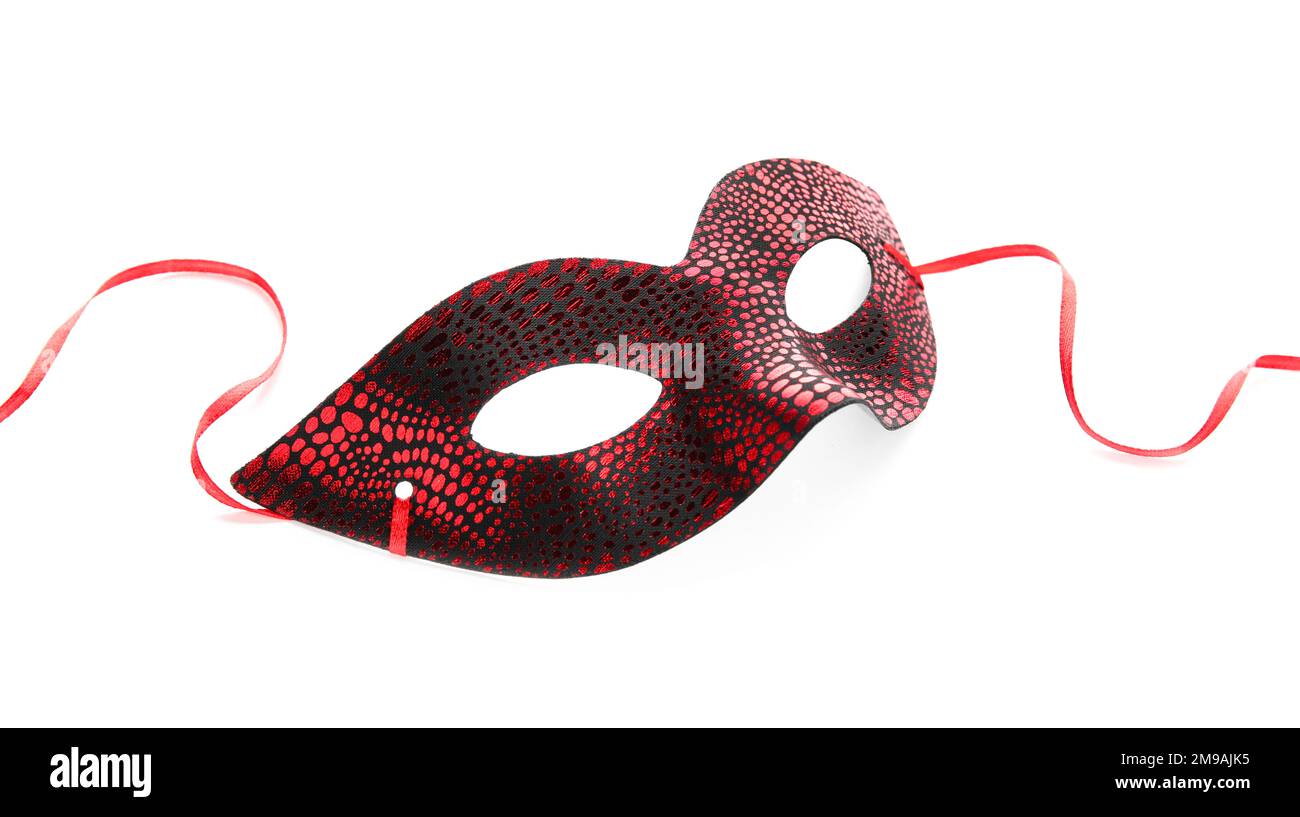 Red carnival mask for Mardi Gras celebration on white background Stock ...