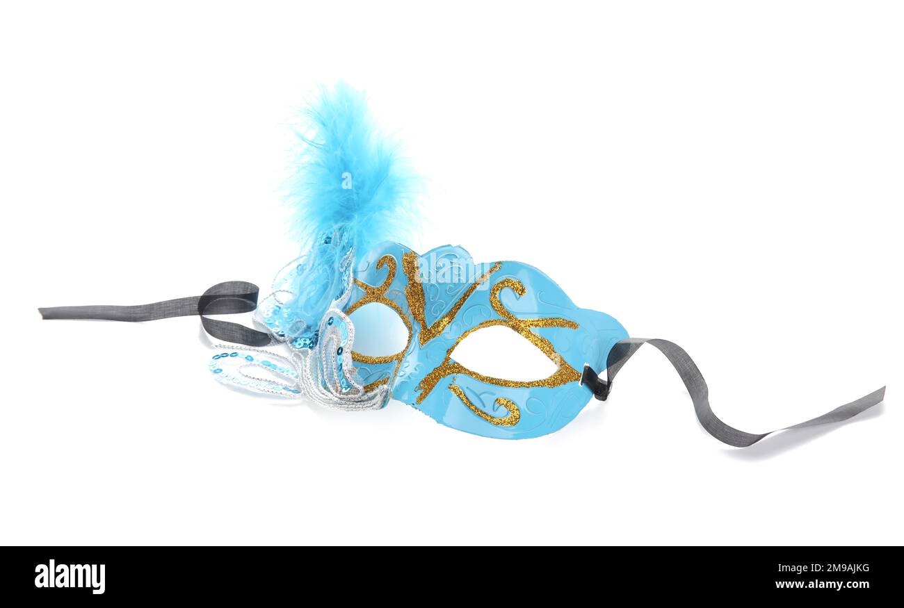 Blue carnival mask for Mardi Gras celebration on white background Stock ...