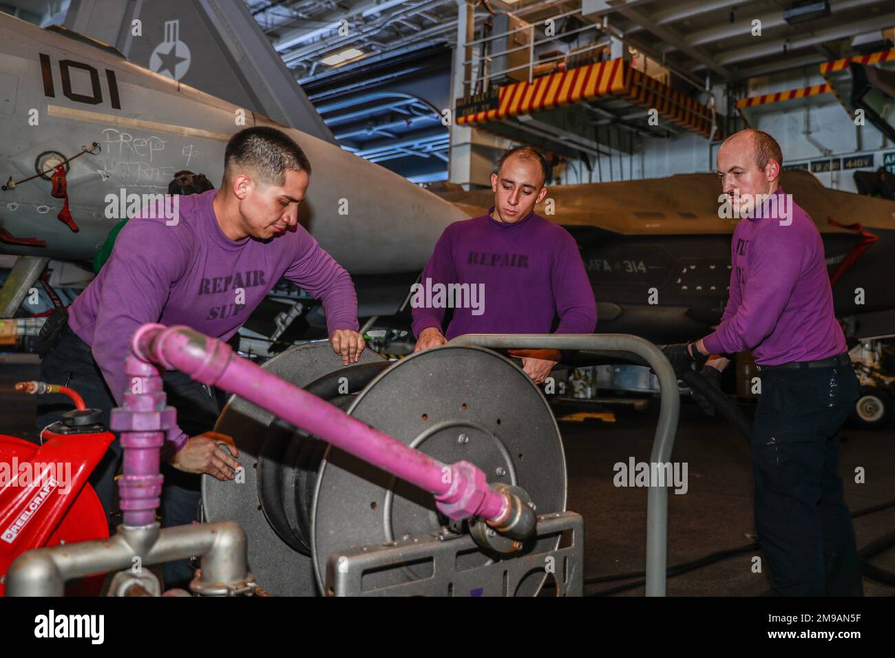PHILIPPINE SEA (May 15, 2022) Sailors inspect a jet defueling cart in ...