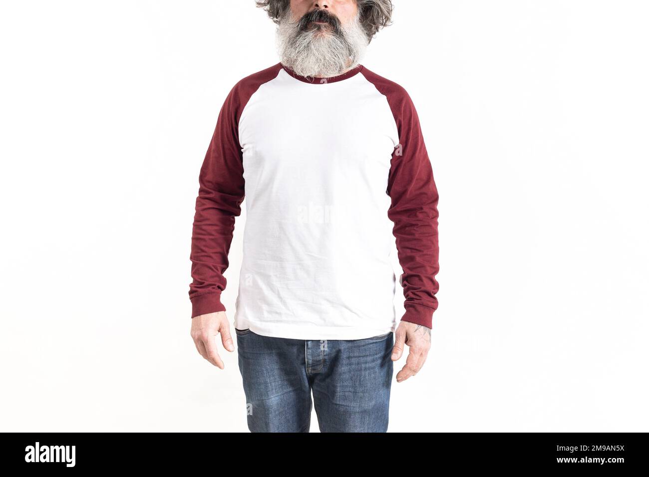 Handsome hipster male model with beard in baseball jersey with space ...