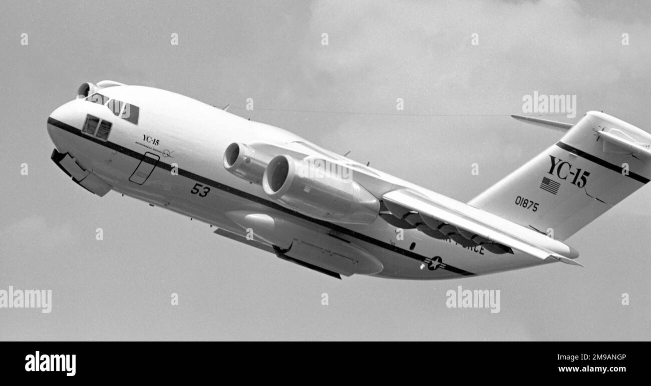 McDonnell Douglas YC-15 72-1875 '53', seen at RAF Mildenhall, with a ...