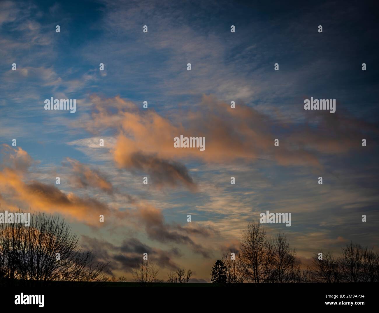 Landscape in north Austia in winter sunny morning without fresh snow ...