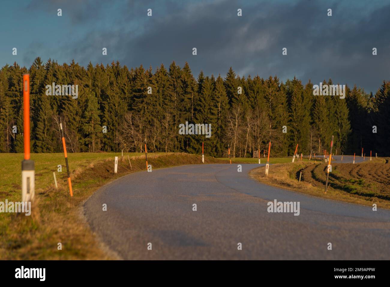 Landscape in north Austia in winter sunny morning without fresh snow ...