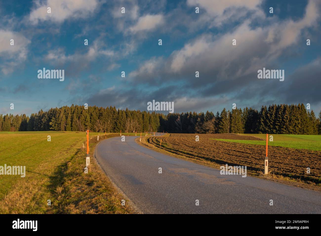 Landscape in north Austia in winter sunny morning without fresh snow ...