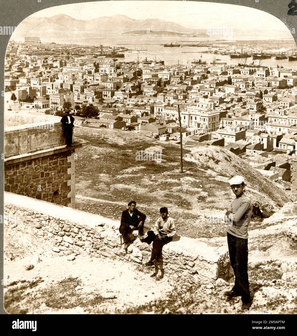 Piraeus, port of Athens looking west towards Salamis, Greece Stock ...