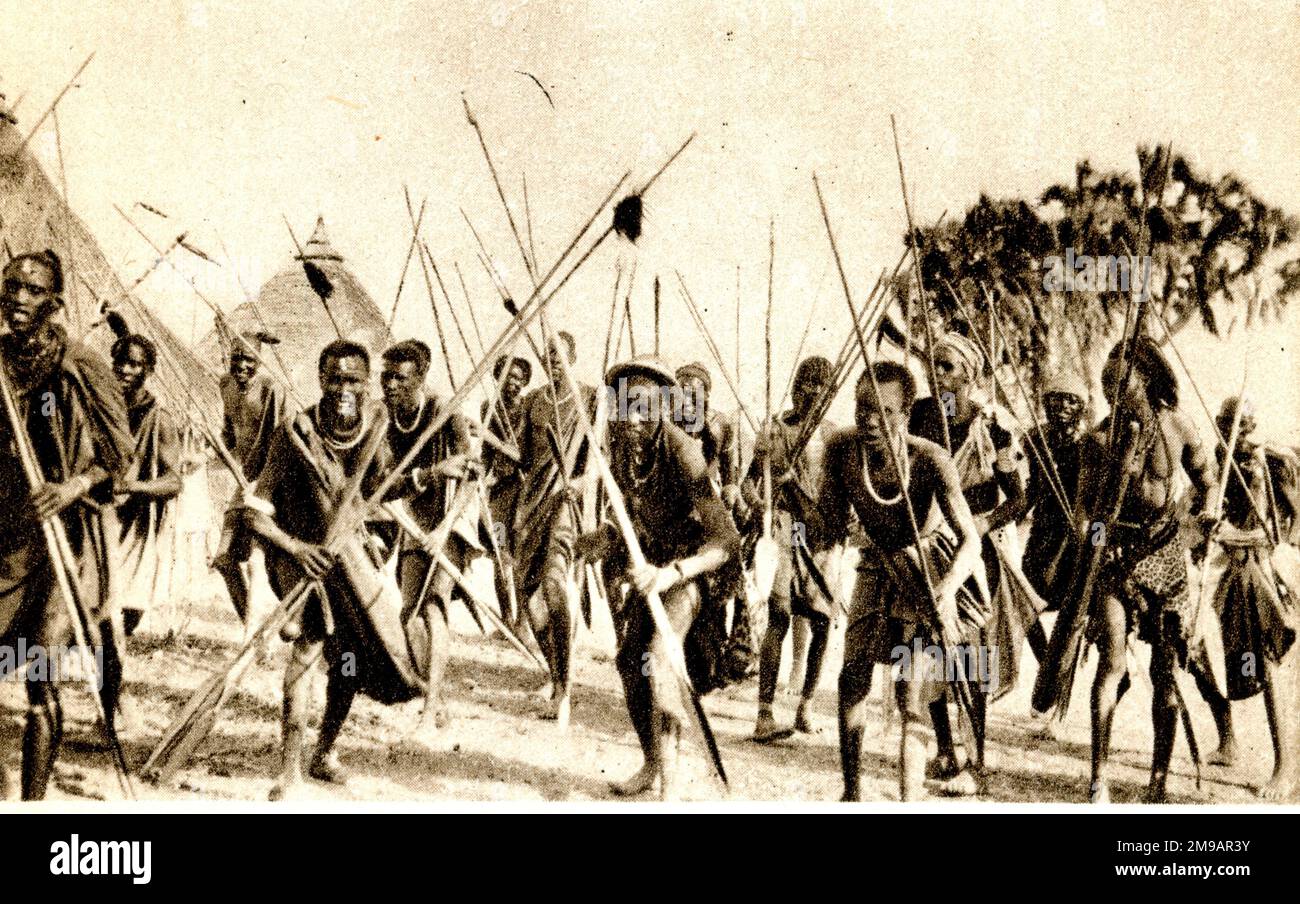 War Dance of Shulluk Warriors, Sudan Stock Photo - Alamy